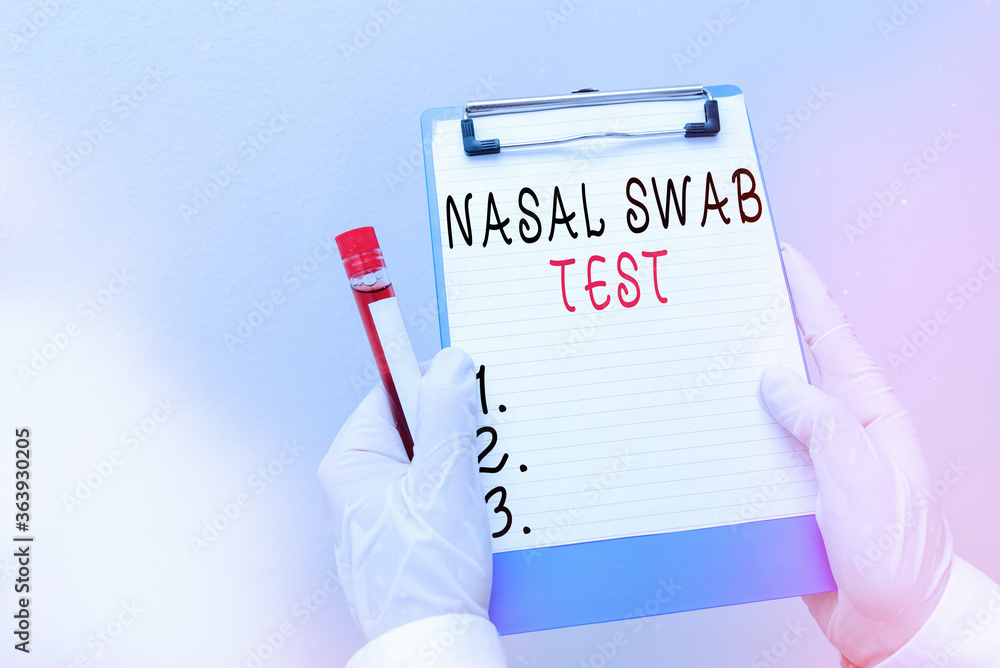 Handwriting text Nasal Swab Test. Conceptual photo diagnosing an upper ...