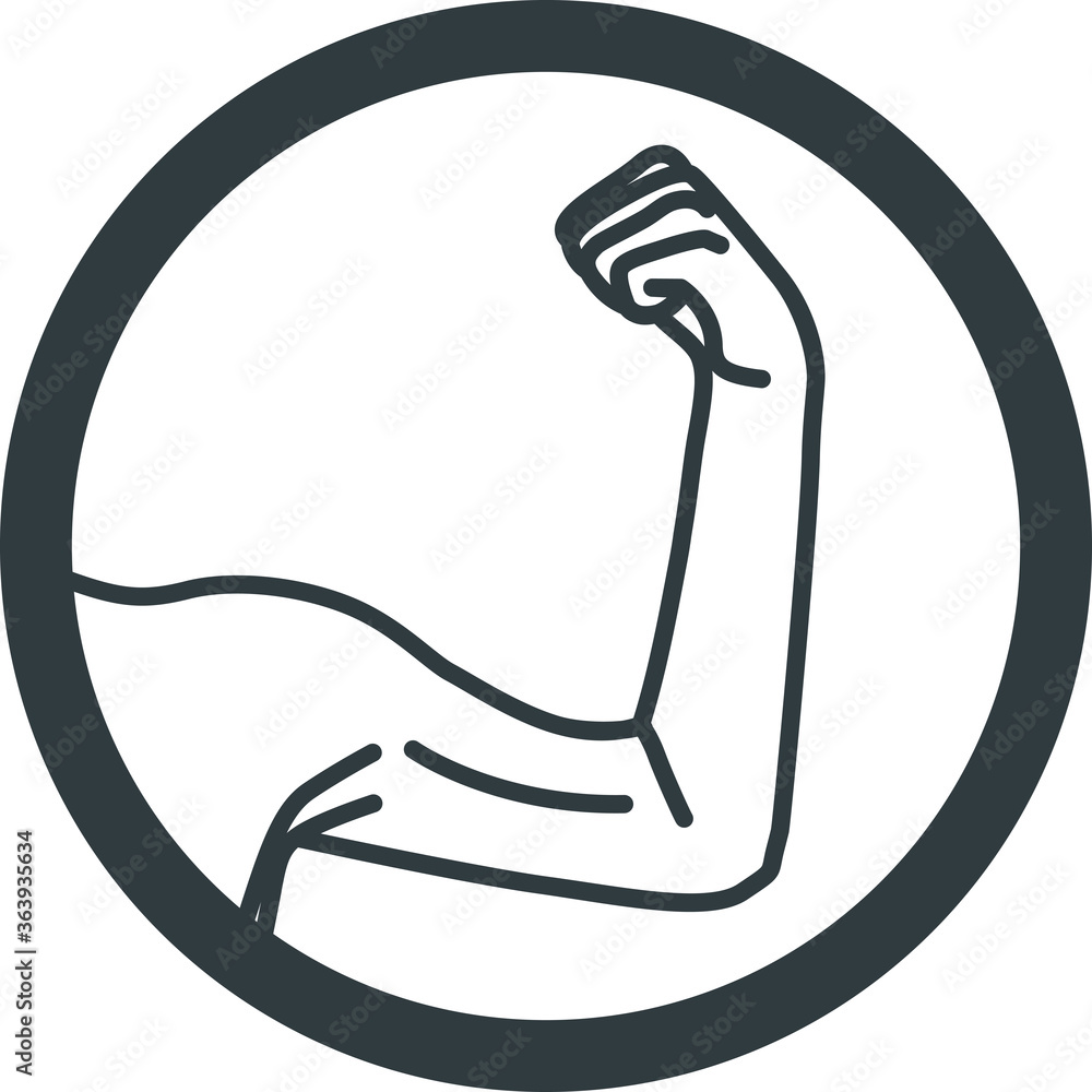 Weak male arms with flexed biceps muscles. Linear vector illustration ...