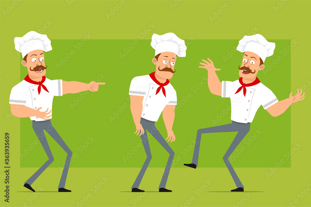 Cartoon flat funny strong chef cook man character in white uniform and ...
