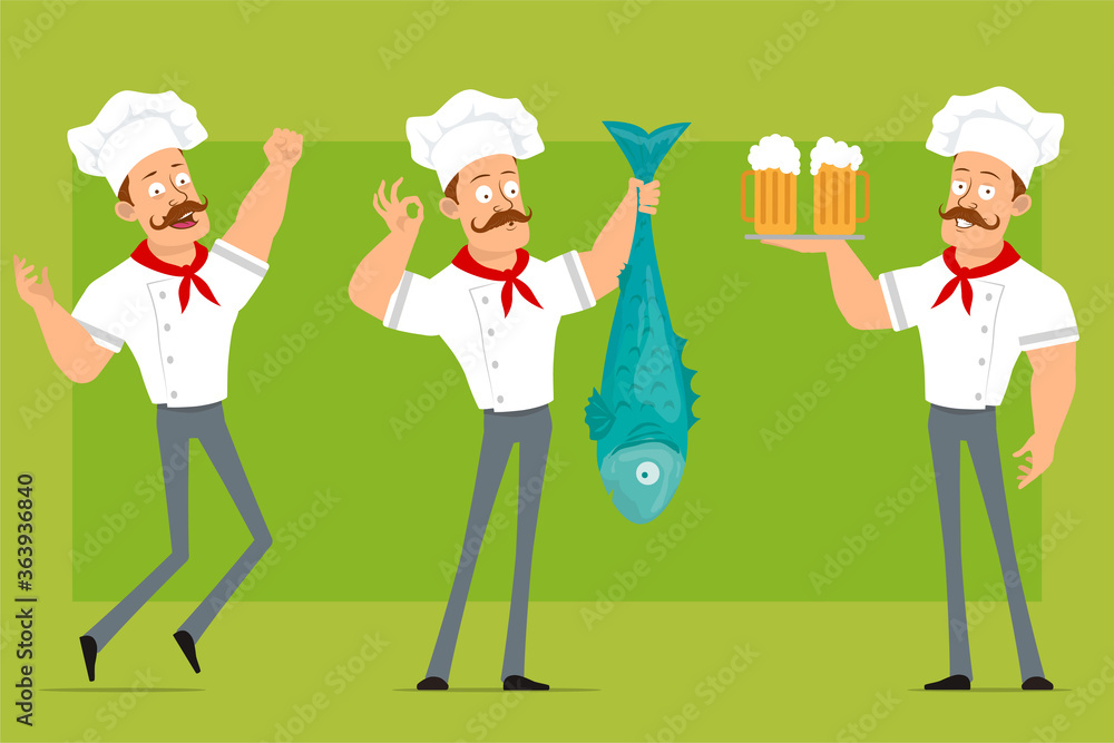 Cartoon flat funny strong chef cook man character in white uniform and ...