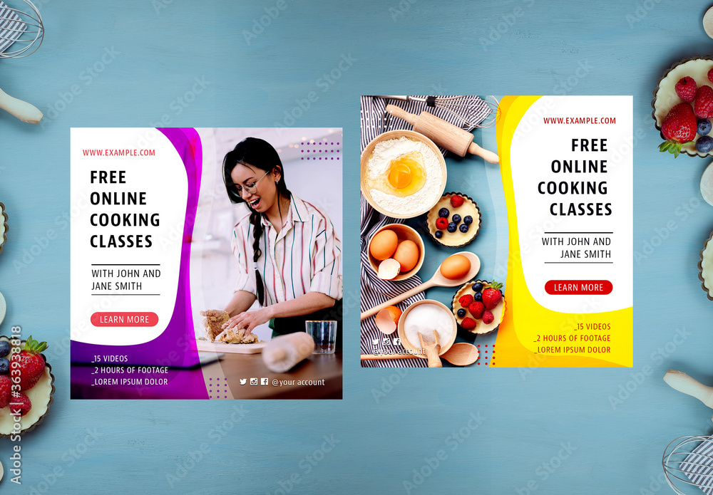 Online Cooking Courses Social Media Layout Stock Template | Adobe Stock