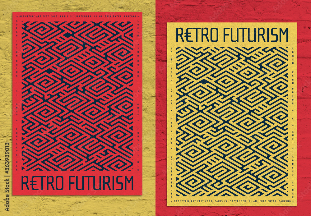 Trendy Mono Line Style Poster with Grunge Texture Stock Template ...