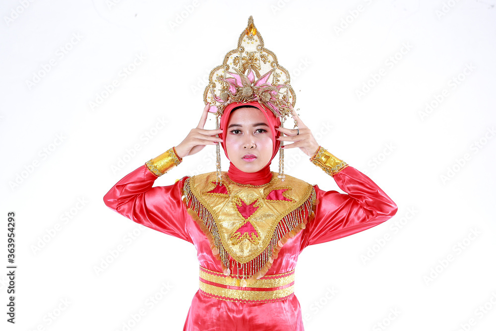 Beautiful smiling Asian girl wearing a set of modern traditional ...