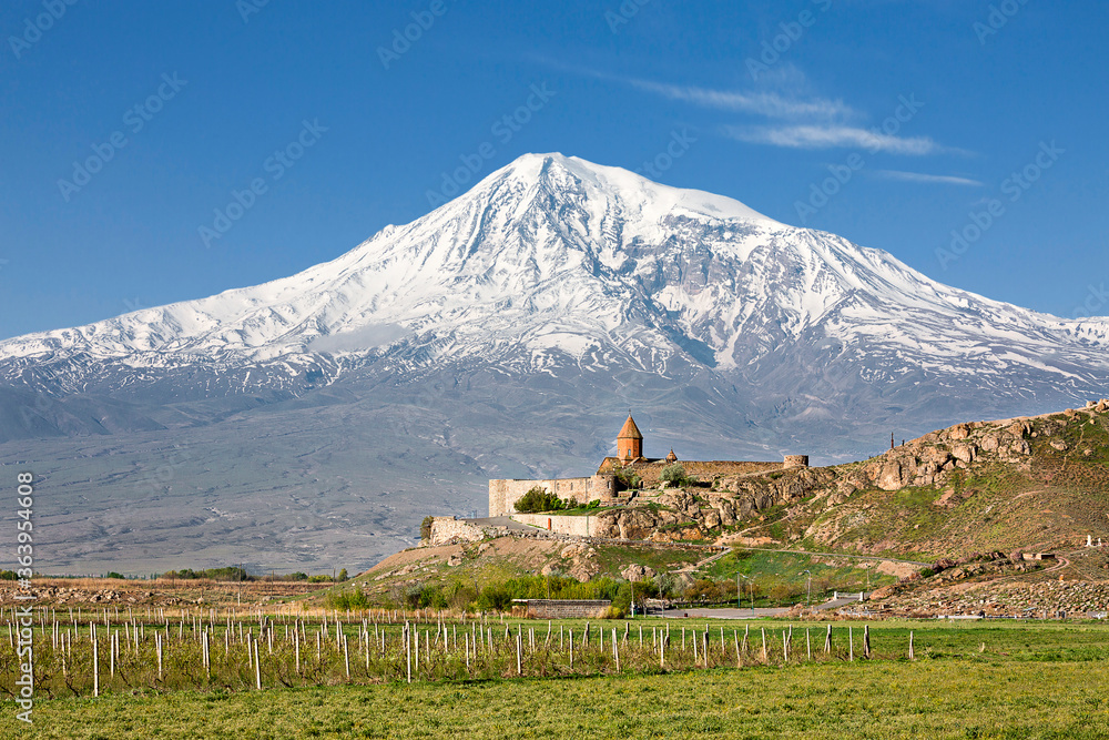 Khor Virap Monastery with the Mount Ararat in the background in Armenia ...