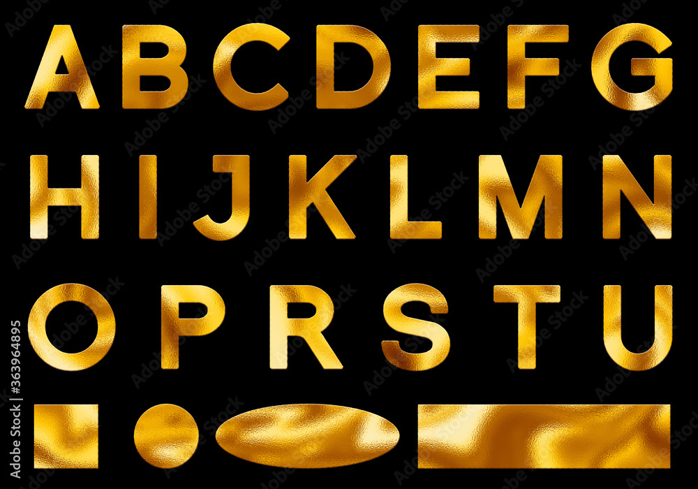 Gold metallic font alphabet with rustic texture. Letters word text on ...