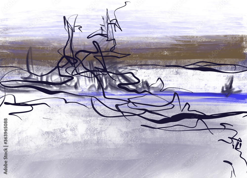 ABSTRACt gestrual linear fluid scribble graffitti style modern ...