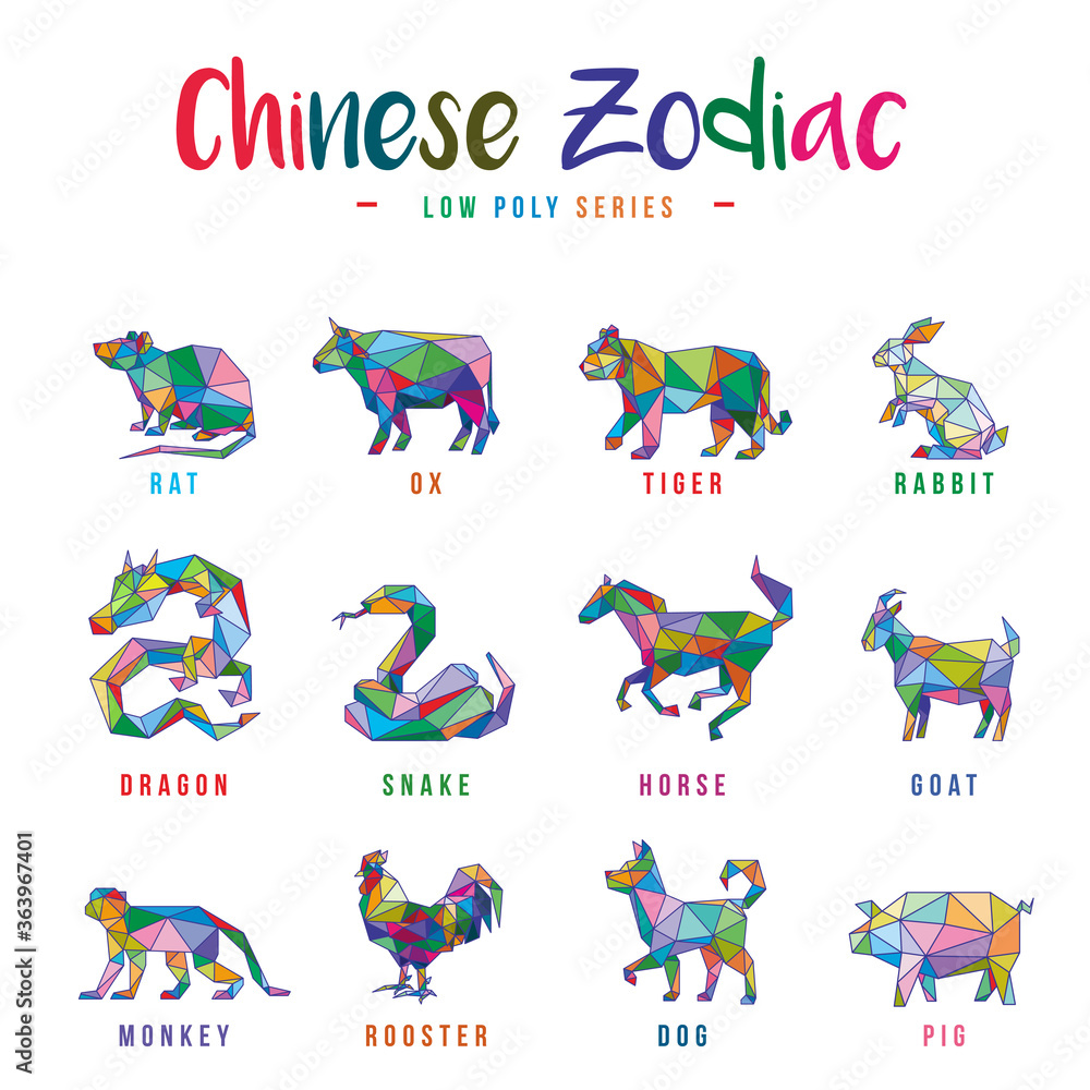 CHINESE ZODIAC ANIMALS LOW POLY Stock Vector | Adobe Stock