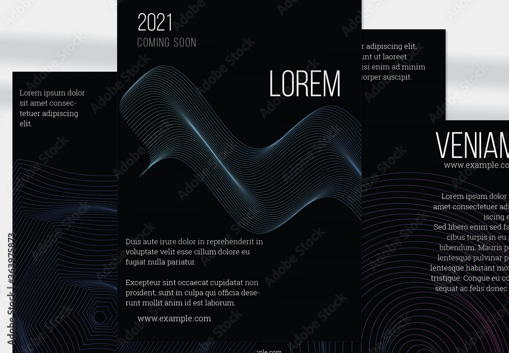 Blue Wave Vertical Flyer Layout with Geometric Wireframe Shape Stock ...
