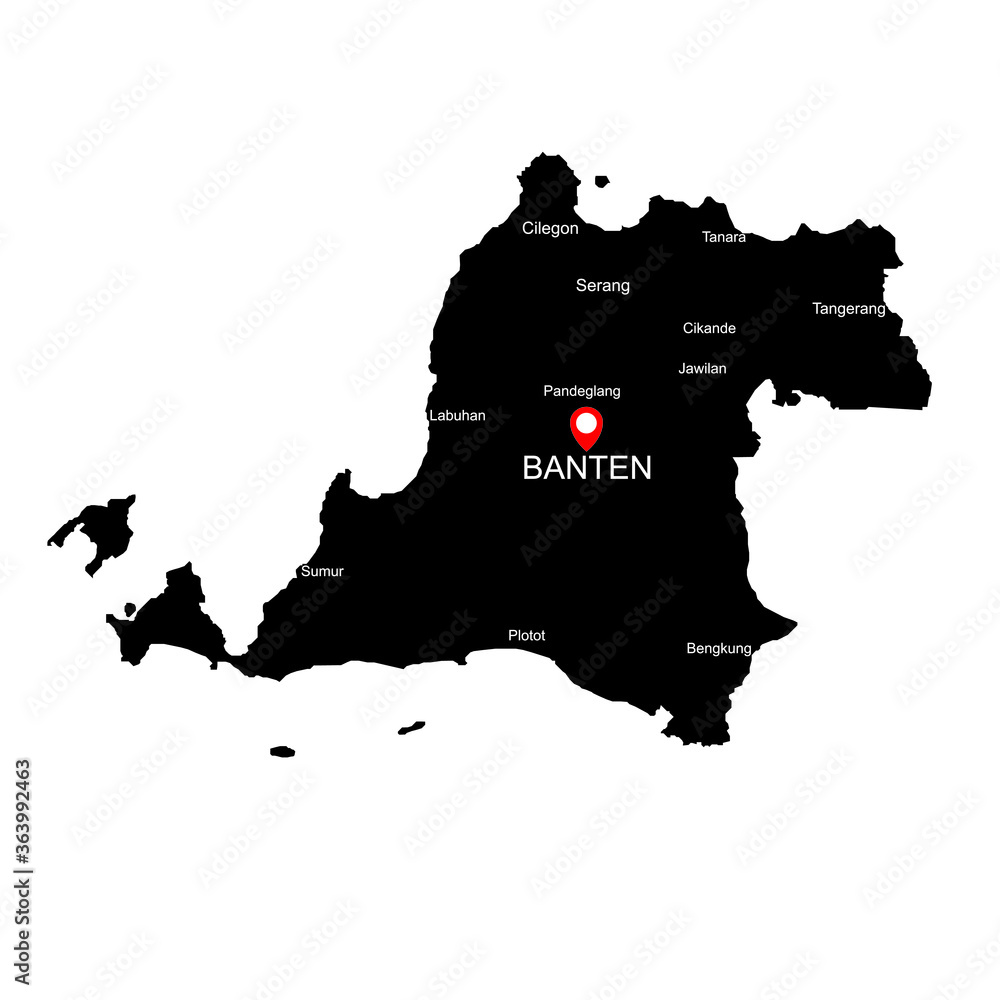 Black and white maps of Banten Province in Java Island with location ...