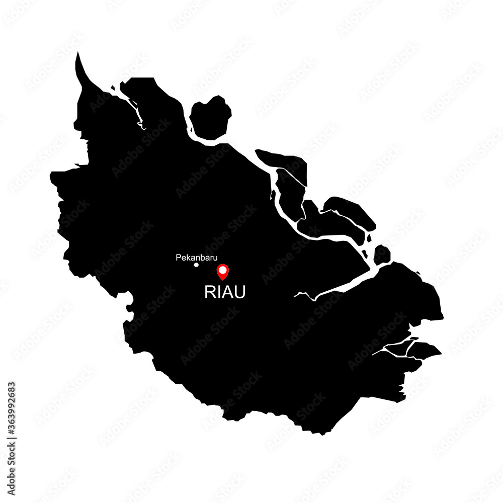 Black and white maps of Riau province in Sumatra Island with location ...