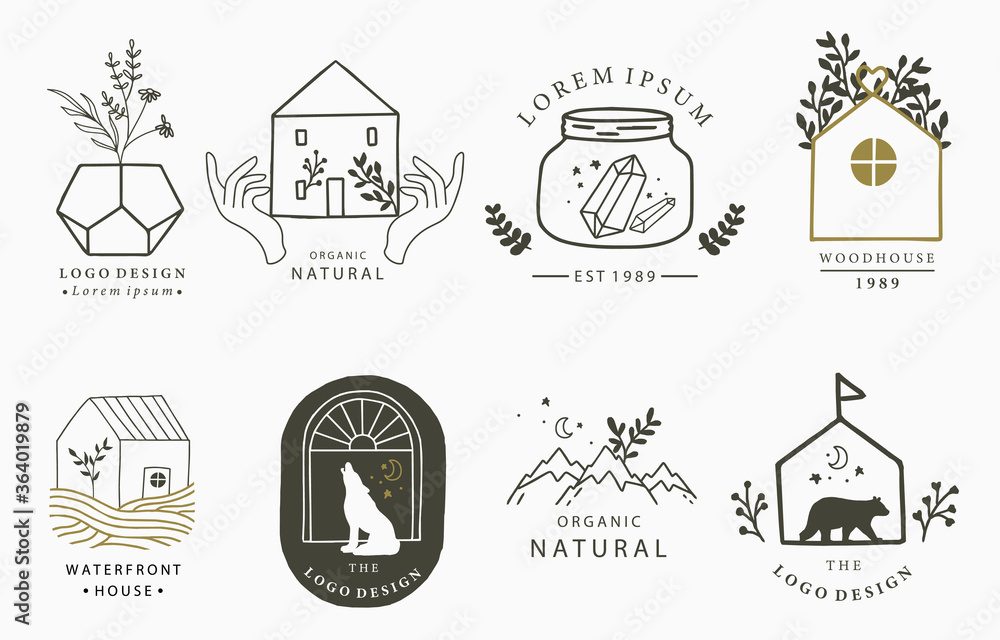 Beauty occult logo collection with hand, flower,house,fox,bear.Vector ...