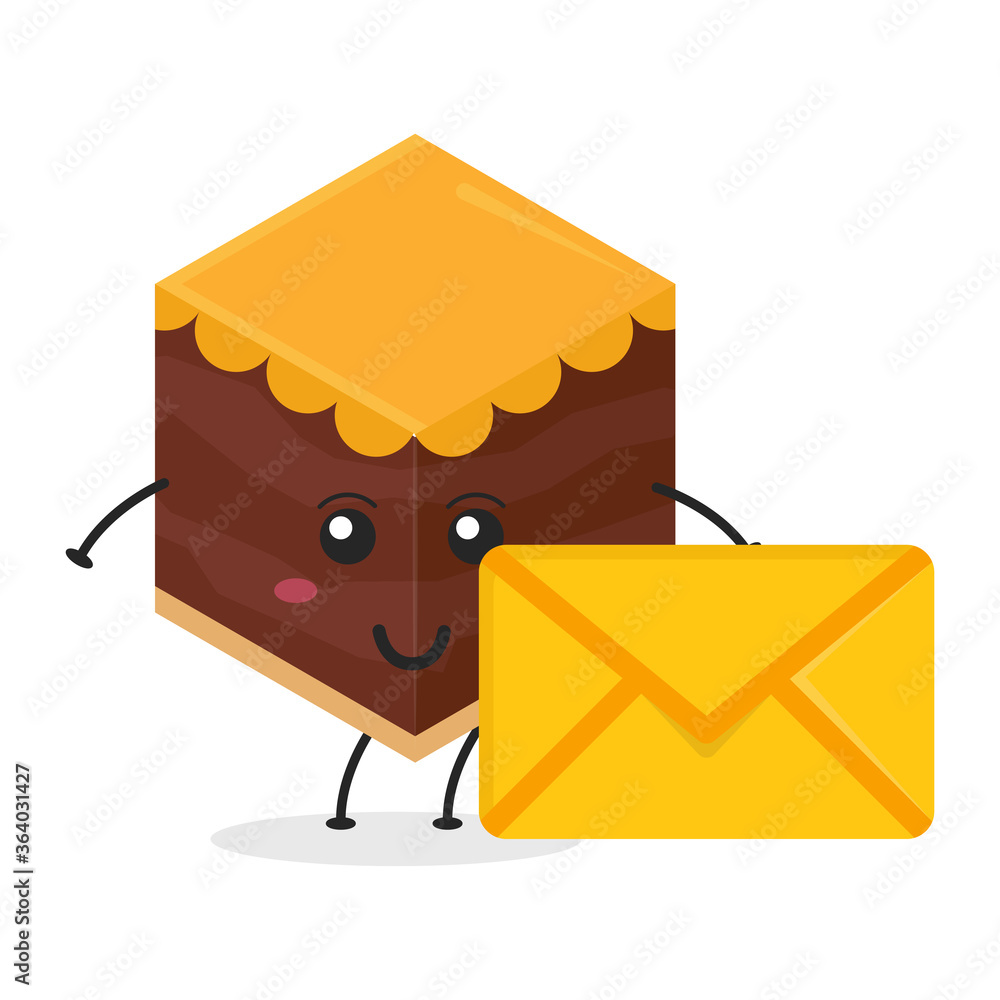 Cute flat cartoon cube cake illustration holding an envelope. Vector ...