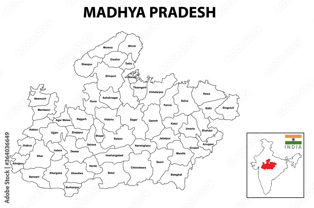 Madhya Pradesh Map. Political and administrative map of Madhya Pradesh ...