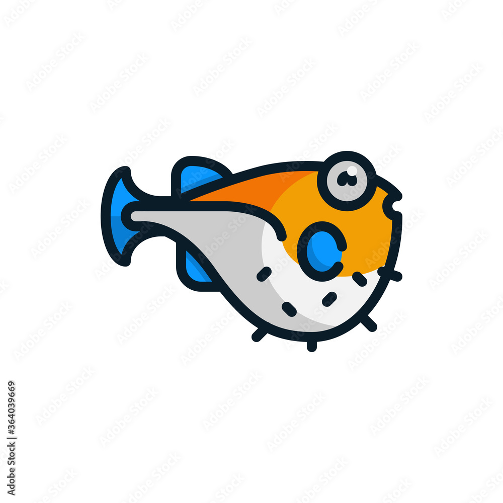 Puffer fish filled outline icons. Vector illustration. Editable stroke ...