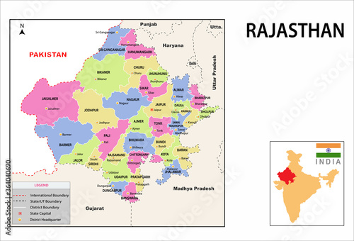 Photo Video Store - Rajasthan map. Political and administrative map of ...