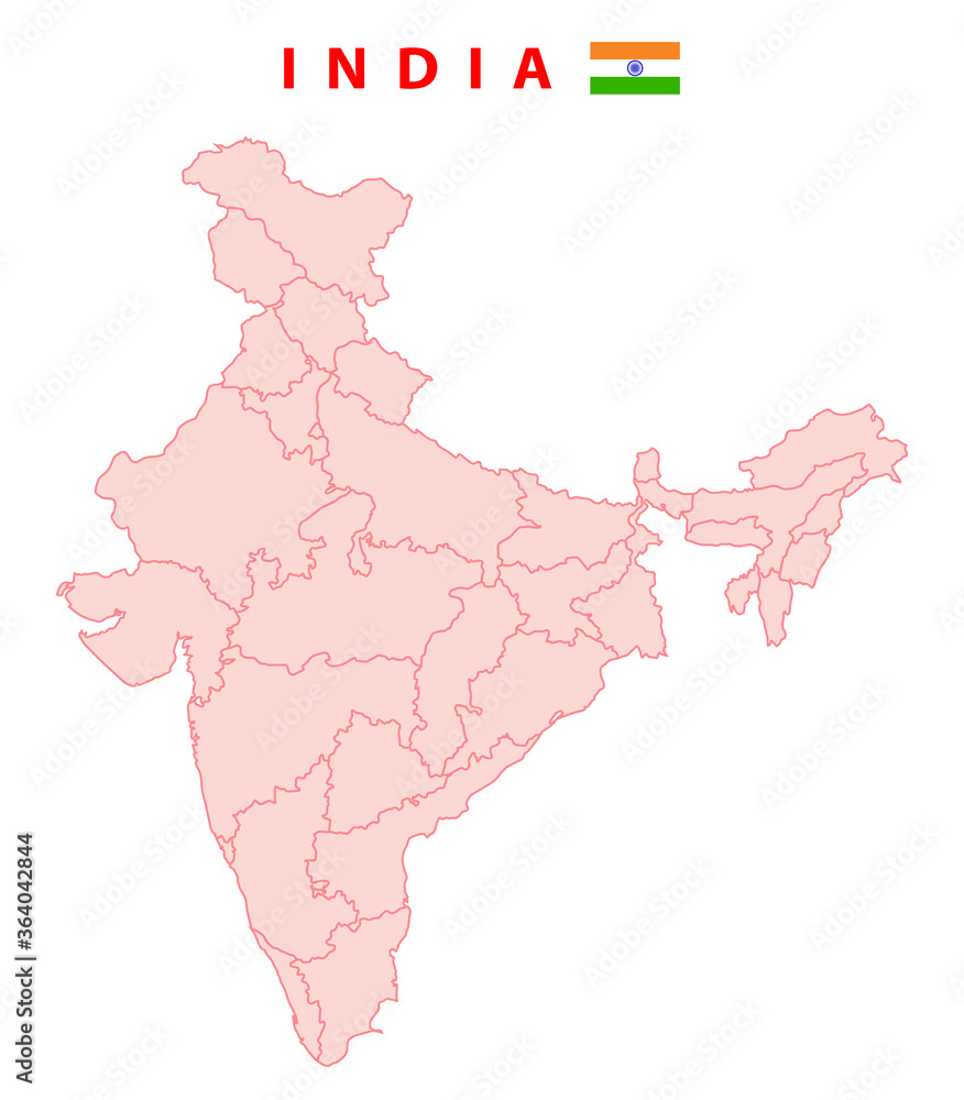 India map. Political Map of India. Outline map vector. Detailed India ...