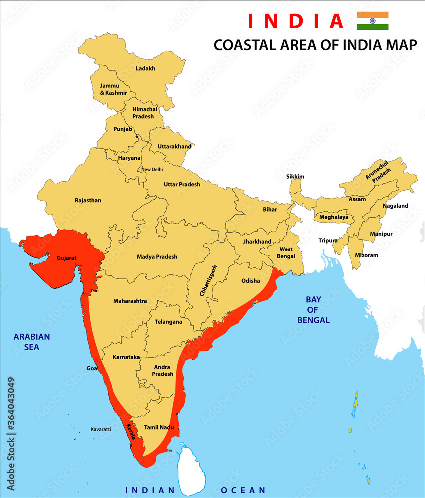 Political Map of India. States and union territories of India. Map with ...