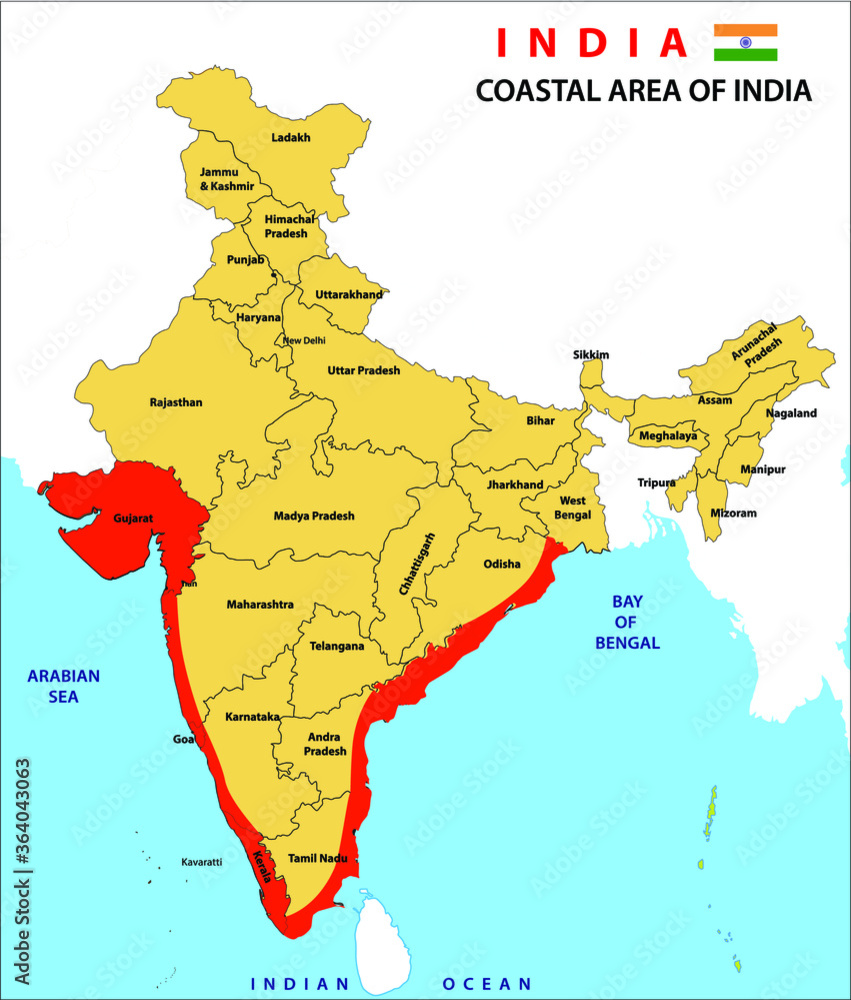 Political Map of India. States and union territories of India. Map with ...