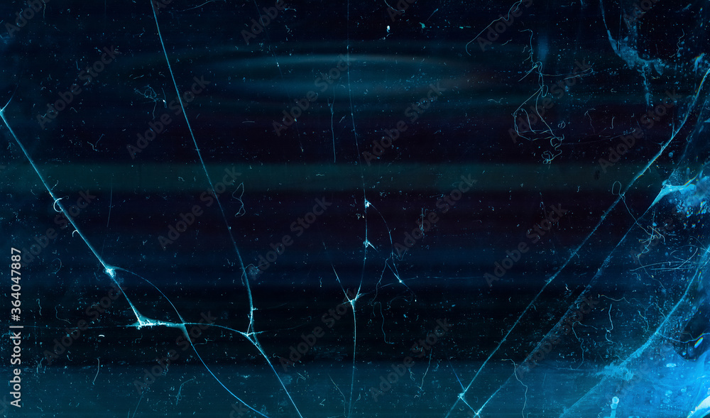 Broken glass overlay. Fractured screen. Blue purple aged stained laptop ...