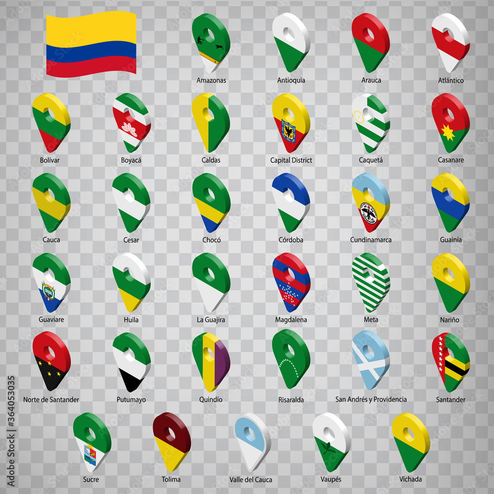 Thirty three flags states of Colombia - alphabetical order with name ...