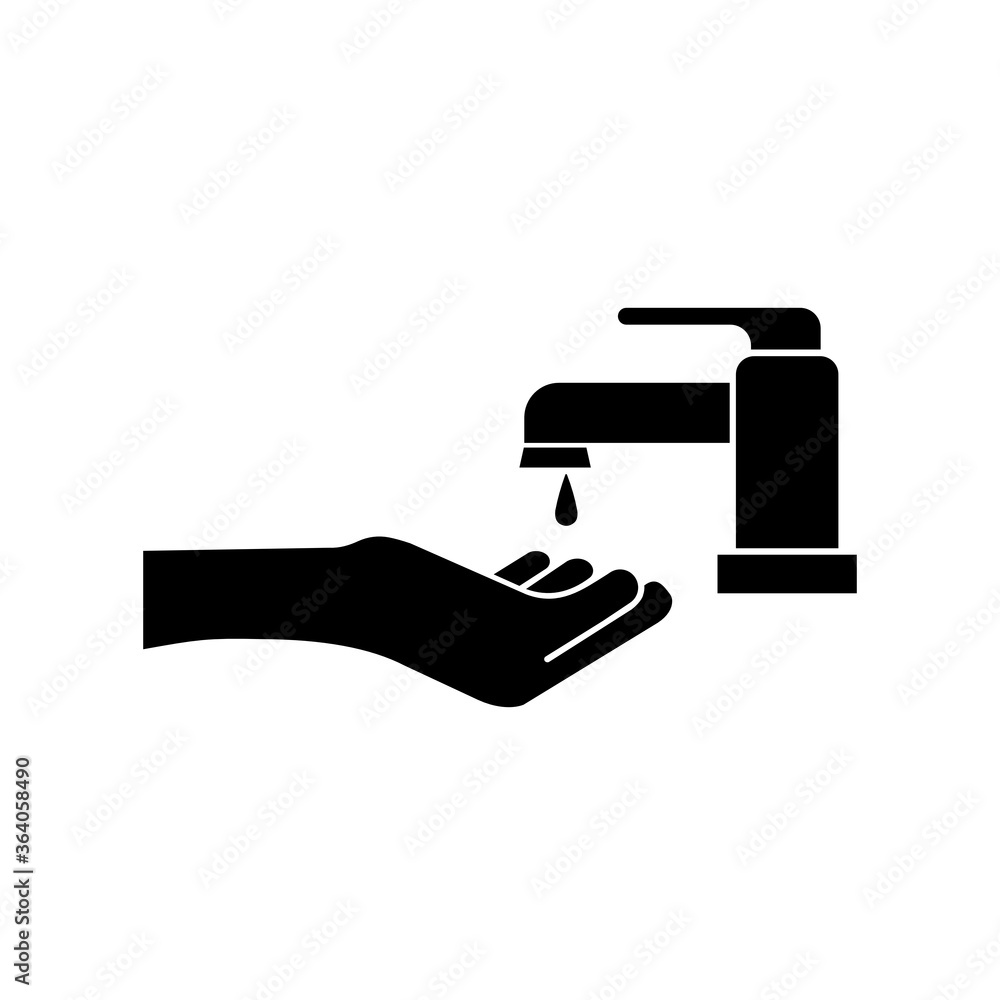 Washing hand at water tab isolated icon on white background, concept of ...