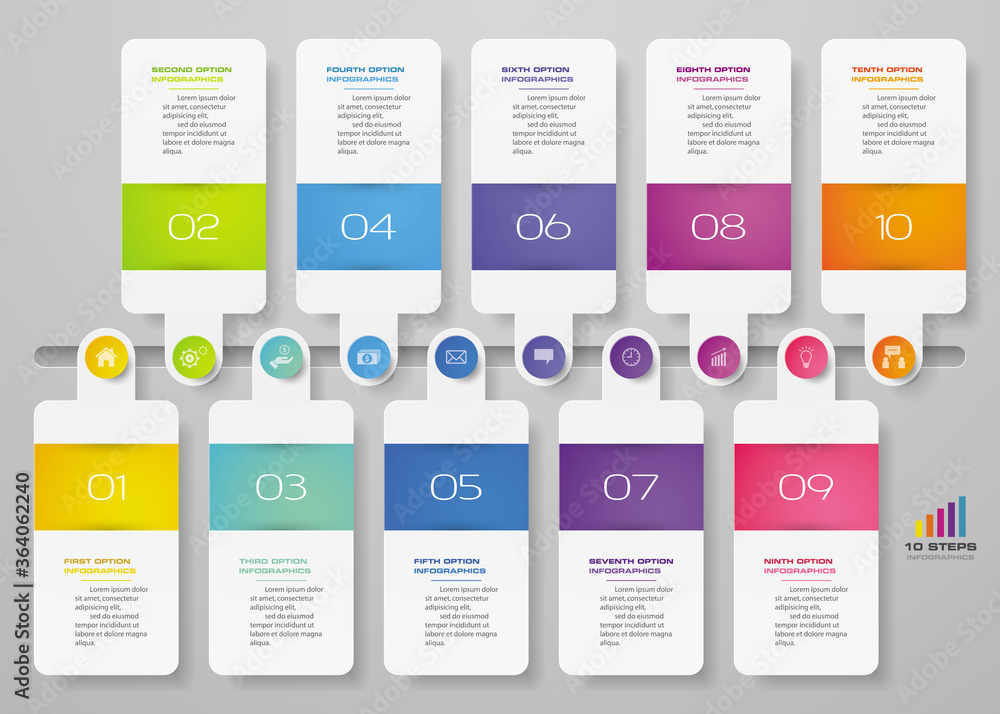 10 steps timeline infographic element. 10 steps infographic, vector ...