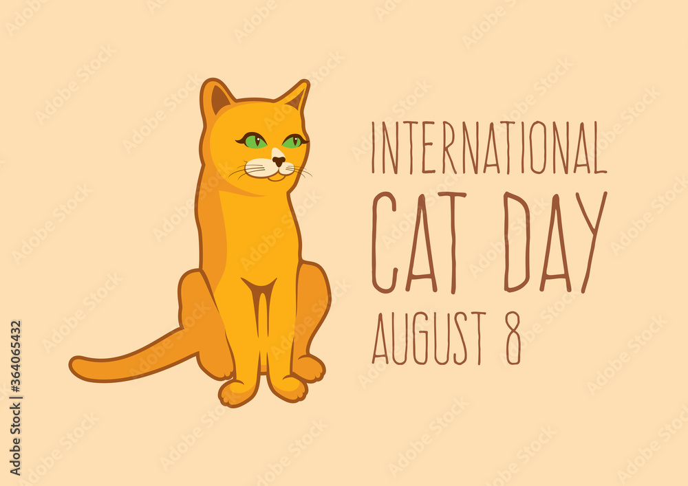 International Cat Day vector. Sitting brown cat icon vector. Cute ...