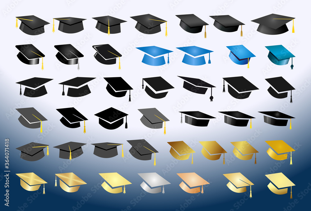 Great collection of academic hats. Creative graduating icons. Isolated ...