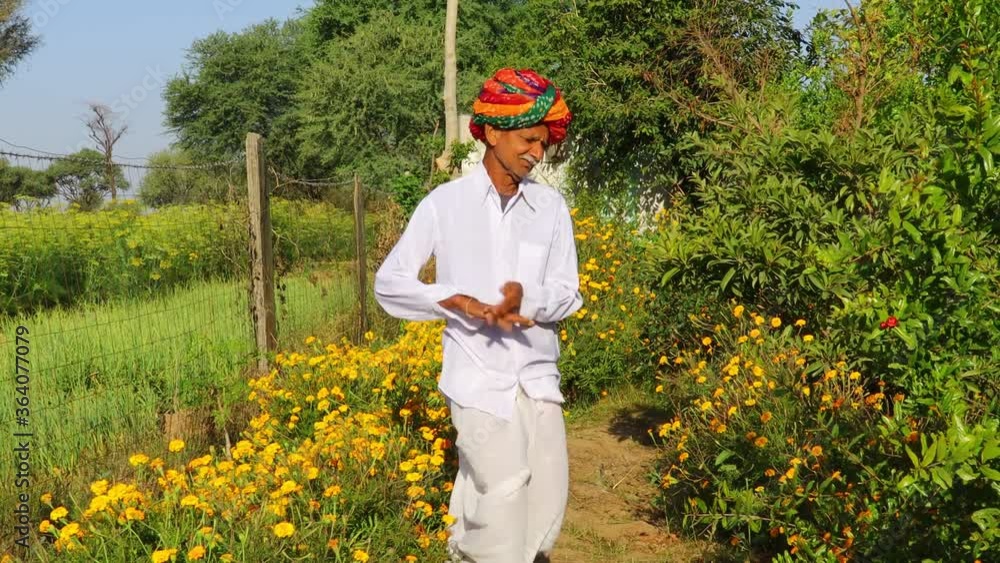 A farmer dressed in his customs and traditions and dancing in the ...