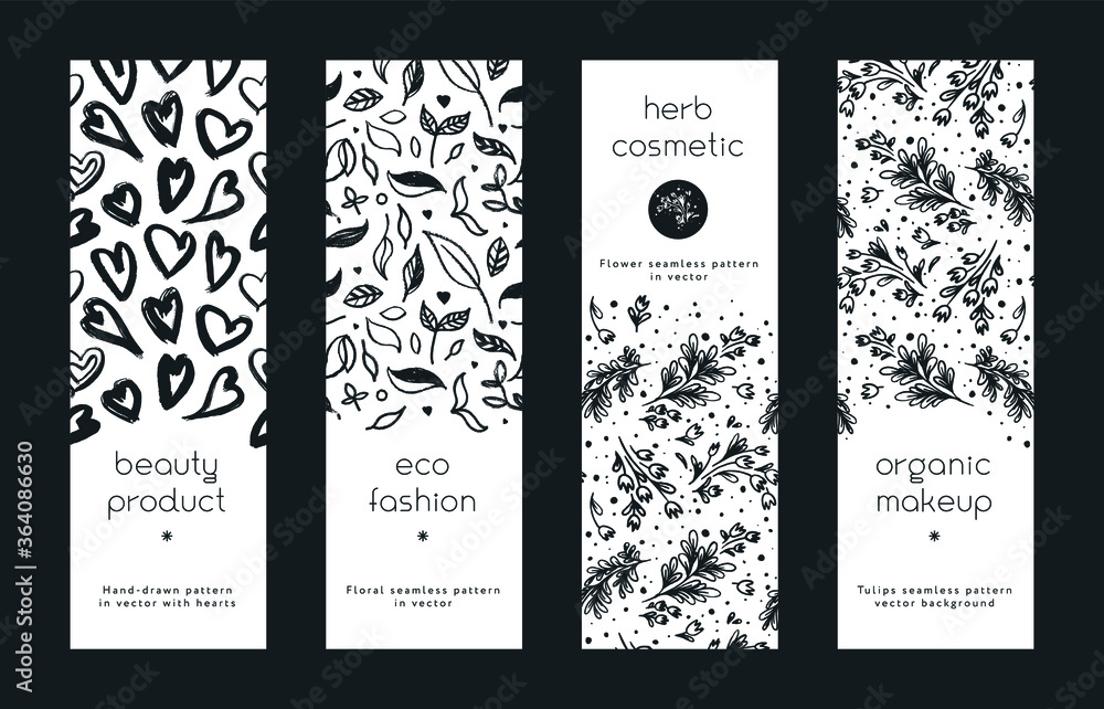 Natural cosmetic label tag with tender floral pattern and hand drawn ...