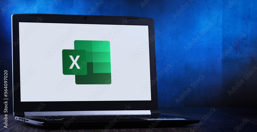 Laptop computer displaying logo of Microsoft Excel Stock Photo | Adobe ...