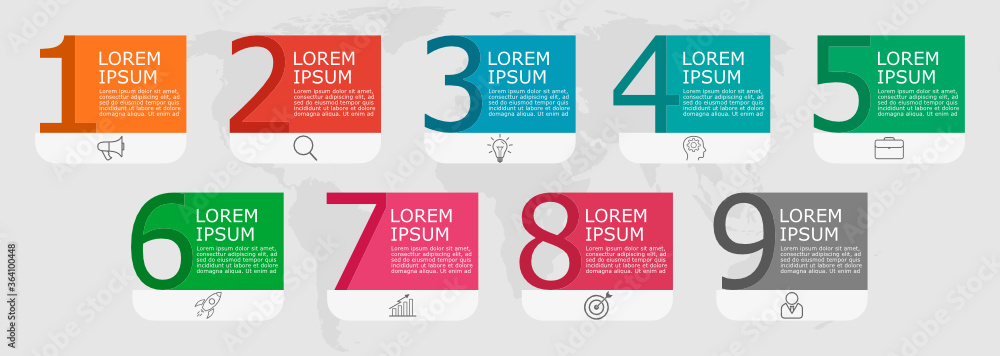 Business Infographic with numbers 9 options. Used for presentation ...