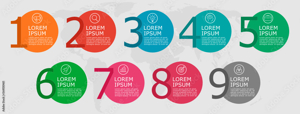 Vetor de Business Infographic with numbers 9 options. Used for ...