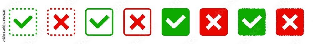 Check mark and red cross icons. Yes and no. Isolated vector elements ...