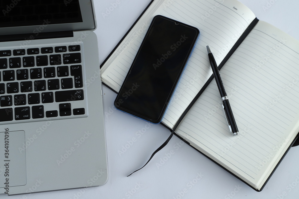 Business concept - Top view collection of black fly black notebook ...