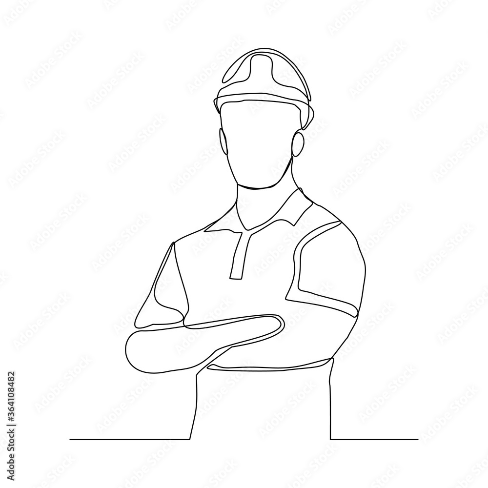 Continuous line drawing of foreman constructor engineer wearing safety ...