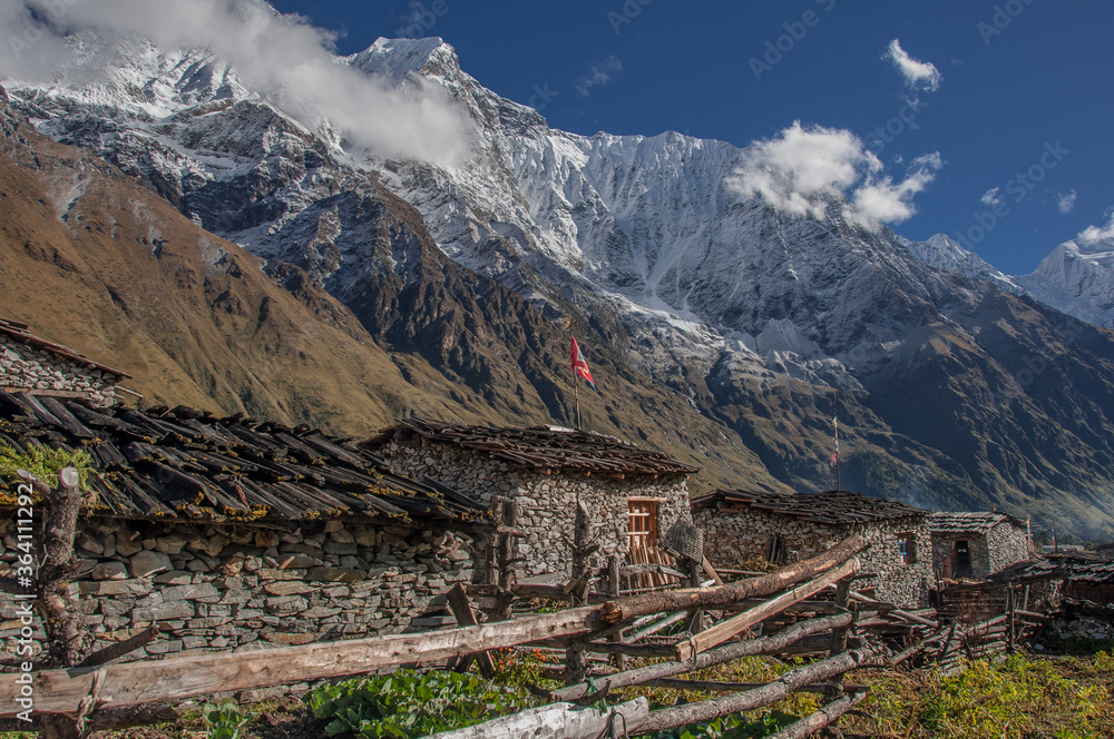 View of Kutang Himal range with Khayang & Saula Himal peaks, above ...