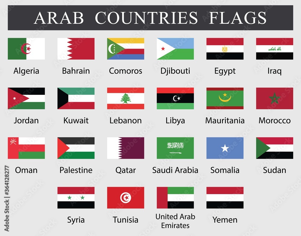 Arab Countries Flags collection. twenty tow Arabian countries flags ...