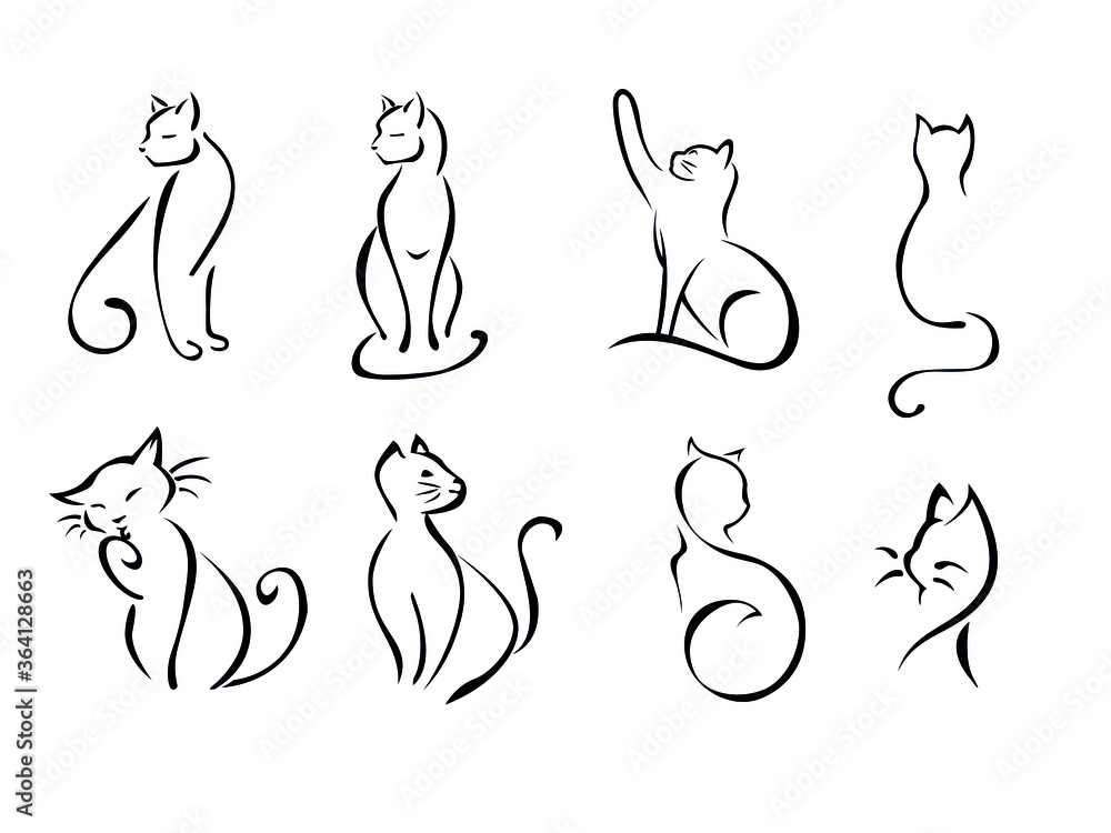 Vetor de cats drawing set. Cat doodles in abstract hand drawn style ...