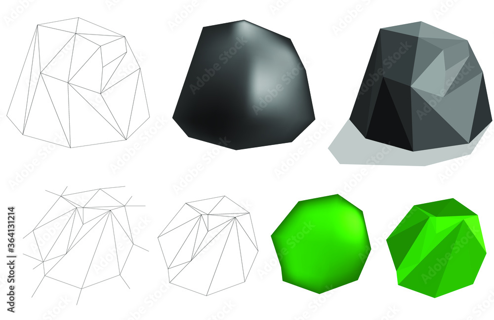 Drawing black stone and green tree modelling step to step low poly and ...