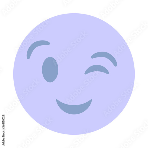 Blue winking emoji, round sticker of happy smiley. Expression of humor ...