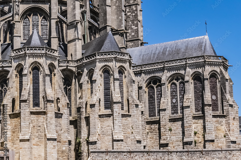 Architectural fragments of Le Mans Roman Catholic cathedral of Saint ...