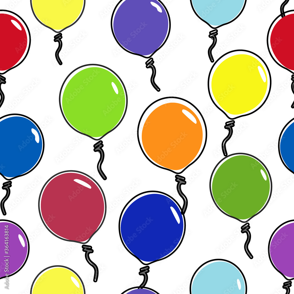 Balloons cartoon illustration, black outline and unfit colored balloons ...