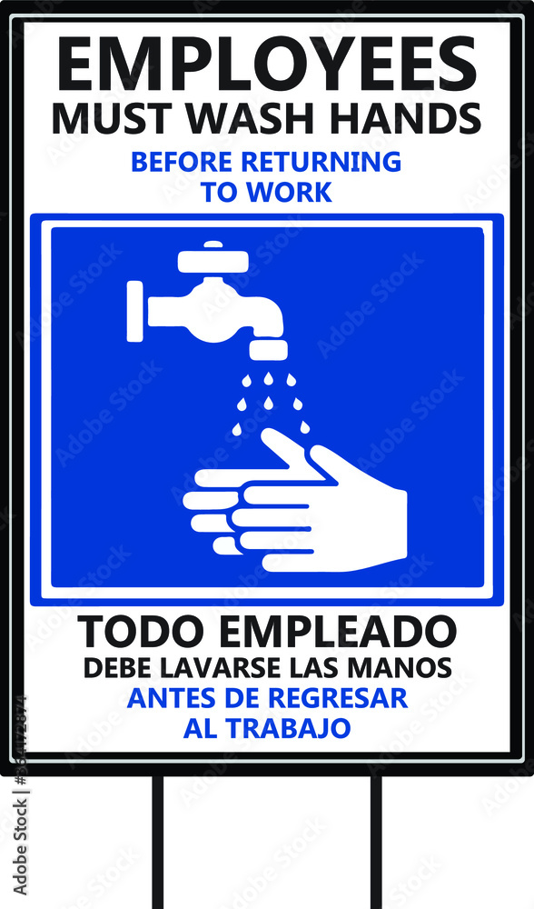 Employees must wash hands covid19 awareness poster vector, white ...