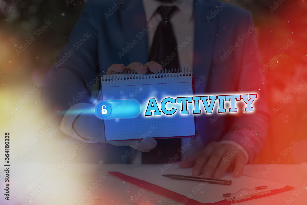 Foto Stock Conceptual hand writing showing Activity. Concept meaning ...