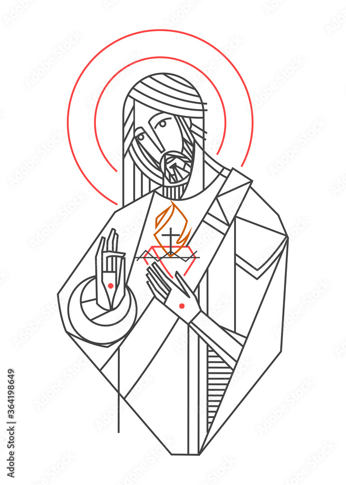 Vector illustration of Jesus Christ Sacred Heart Stock Vector | Adobe Stock