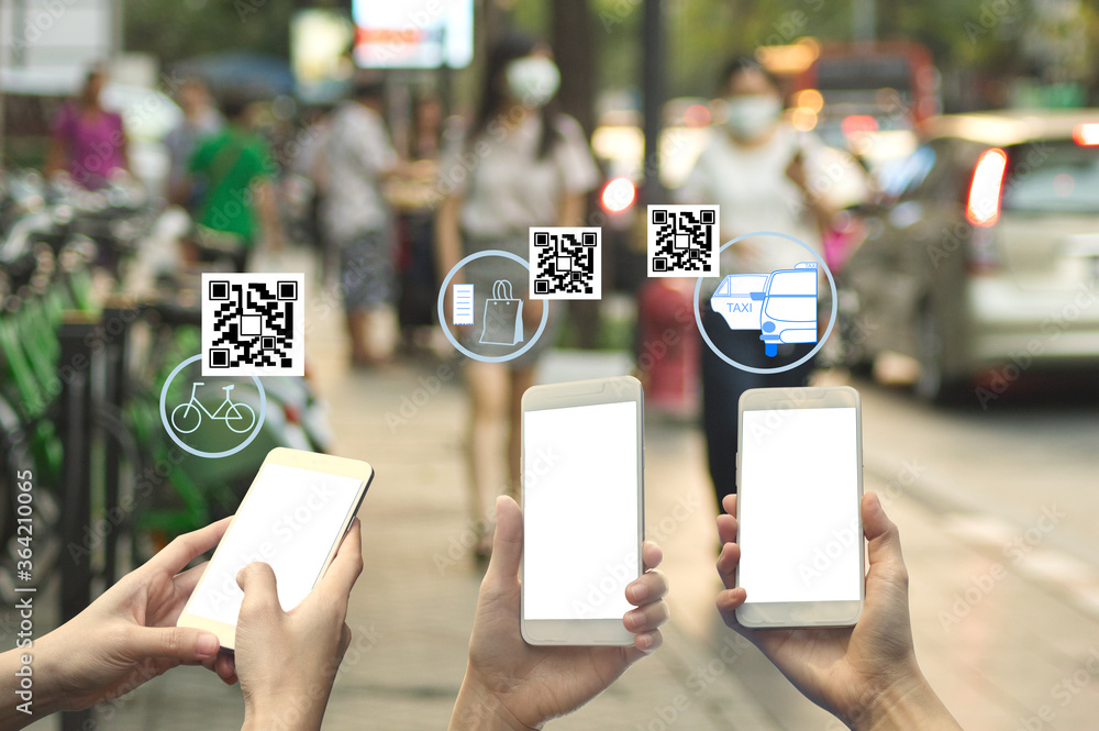 _people use QR code payment in daily life, cashless social with fintech ...
