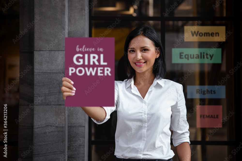 Equality for Women Gender Concept. a Smiling Mixed Races Woman showing ...