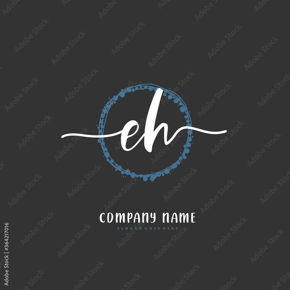 E H EH Initial handwriting and signature logo design with circle ...