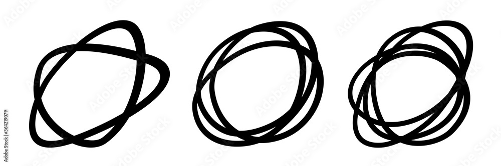 Set of vector hand drawn oval circles using sketch drawing scribble ...